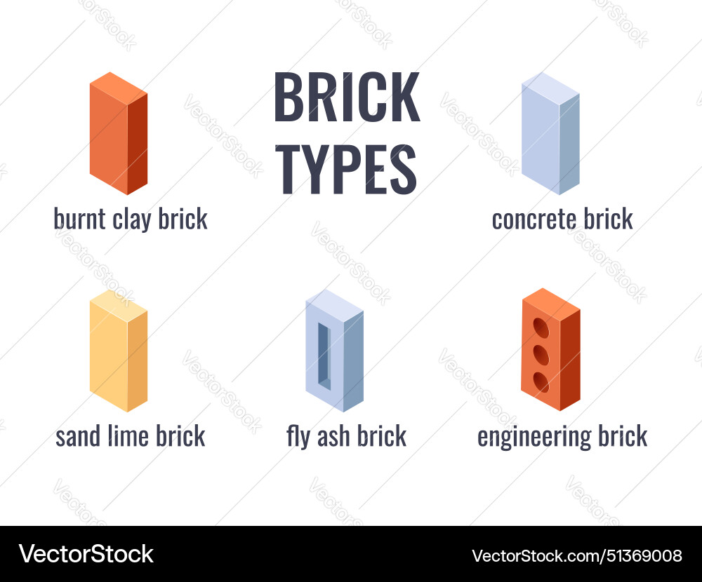 Brick isometric icons in flat style Royalty Free Vector
