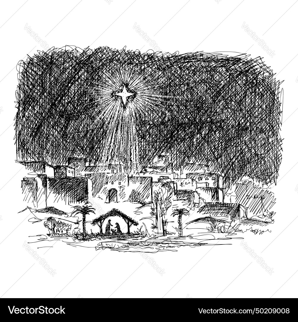 Doodle star over bethlehem Royalty Free Vector Image