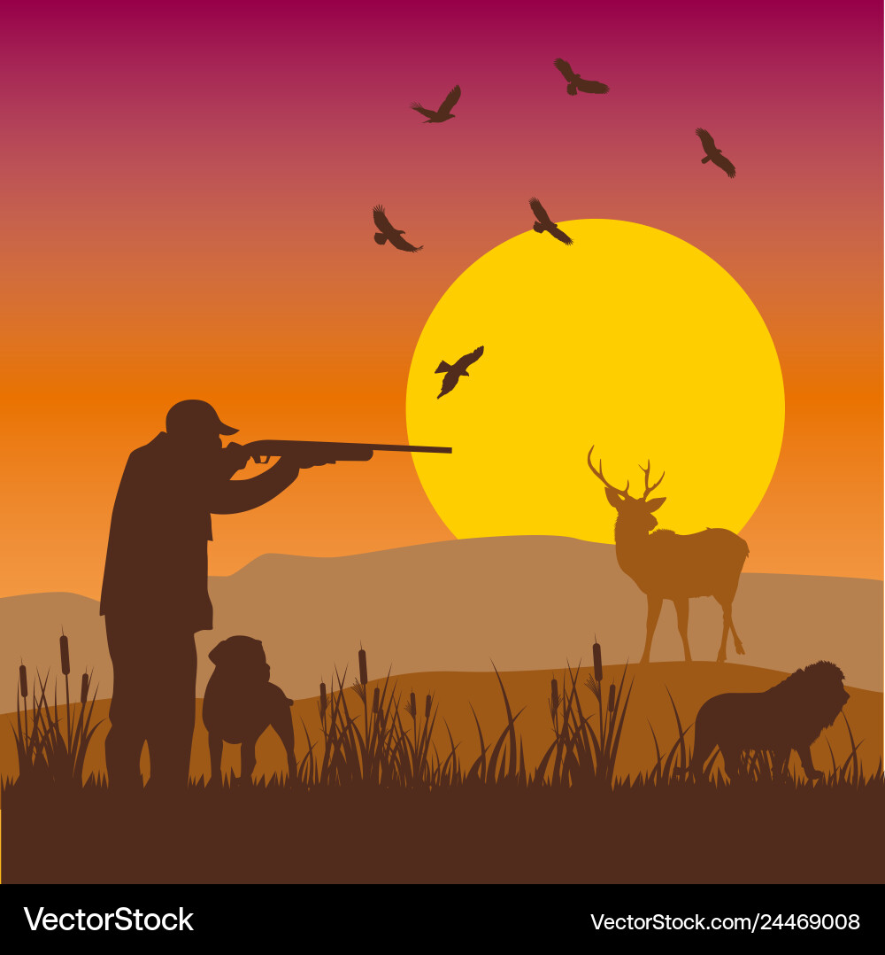 Hunting sunset silhouettes Royalty Free Vector Image