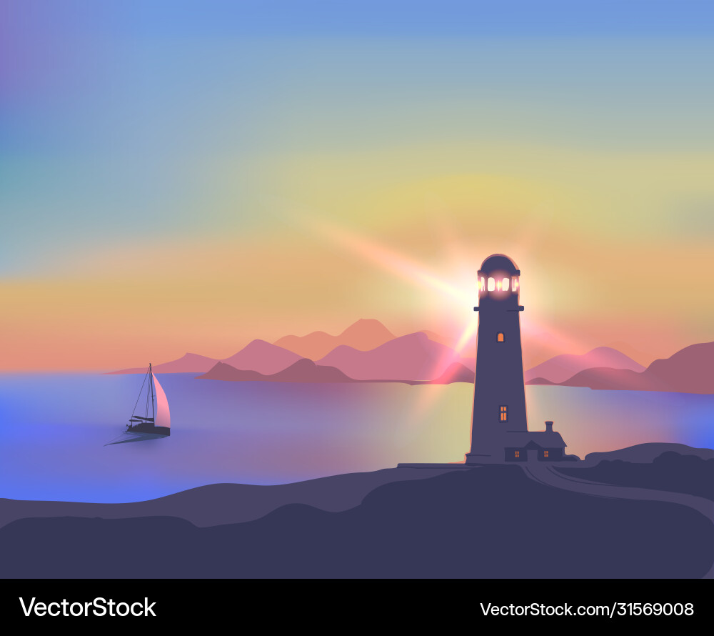 Seascape with a lighthouse Royalty Free Vector Image