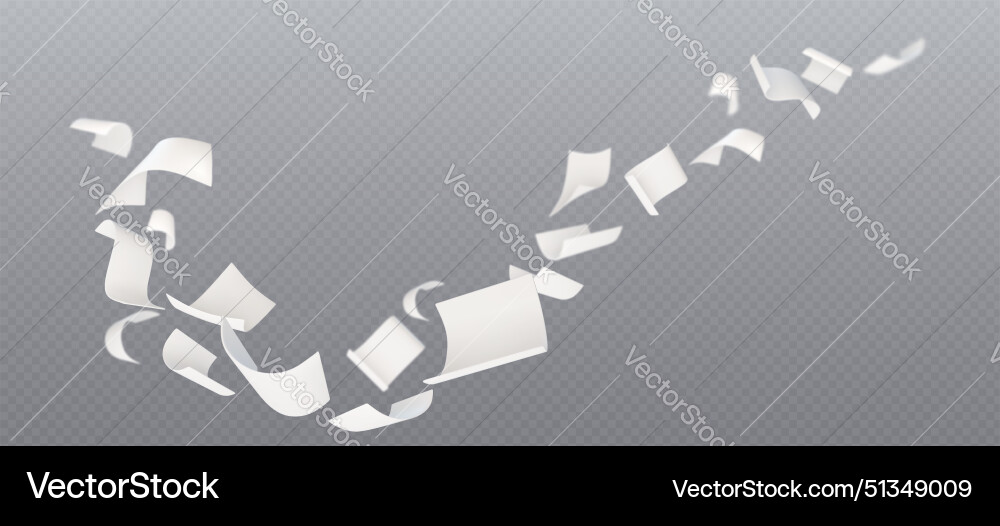 3d fly paper sheet white page fall swirl on wind Vector Image
