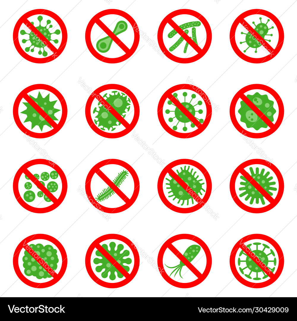 Antibacterial and stop viruses signs set Vector Image