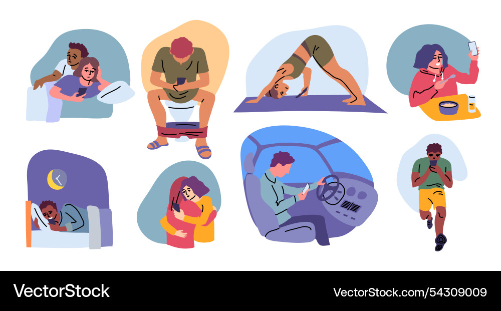 Cartoon color characters people using mobile Vector Image