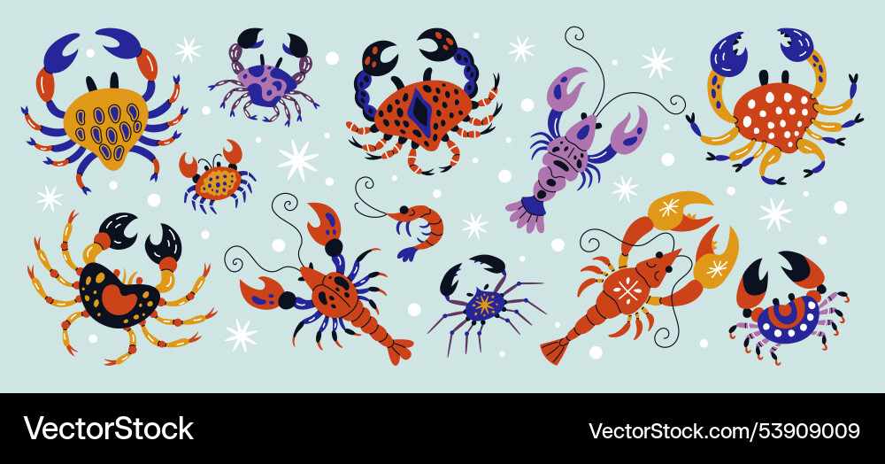 Crustaceans doodle sea lobster crab or crayfish Vector Image