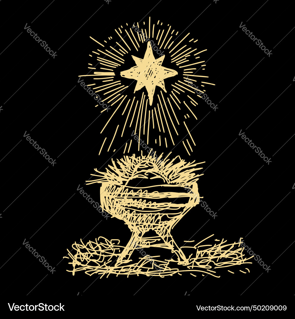 Nativity scene a hand-drawn manger Royalty Free Vector Image