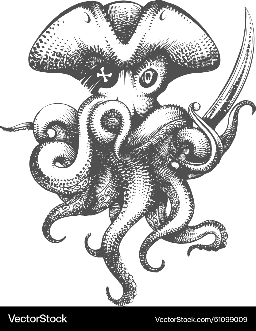 Octopus pirate sketch Royalty Free Vector Image