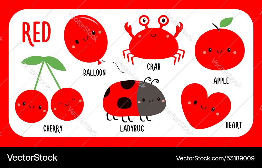Red learn the color kids education flashcard set Vector Image