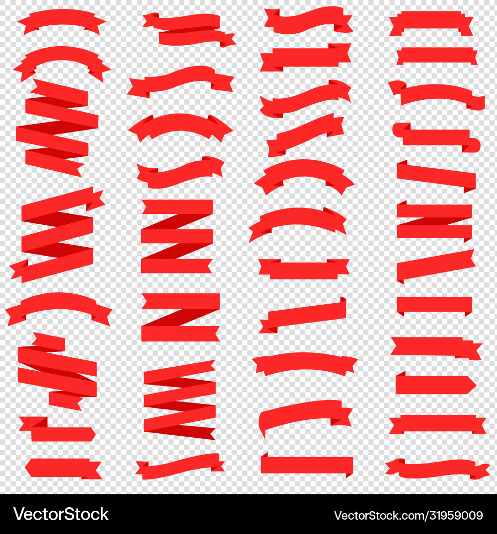 Red ribbons set isolated transparent background Vector Image