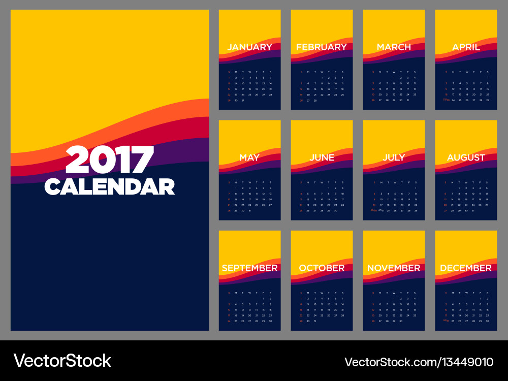 Calendar 2017 flat design for a year Royalty Free Vector