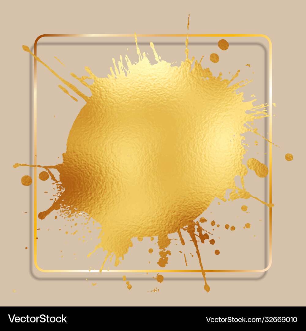 Gold foil splatter with golden frame Royalty Free Vector