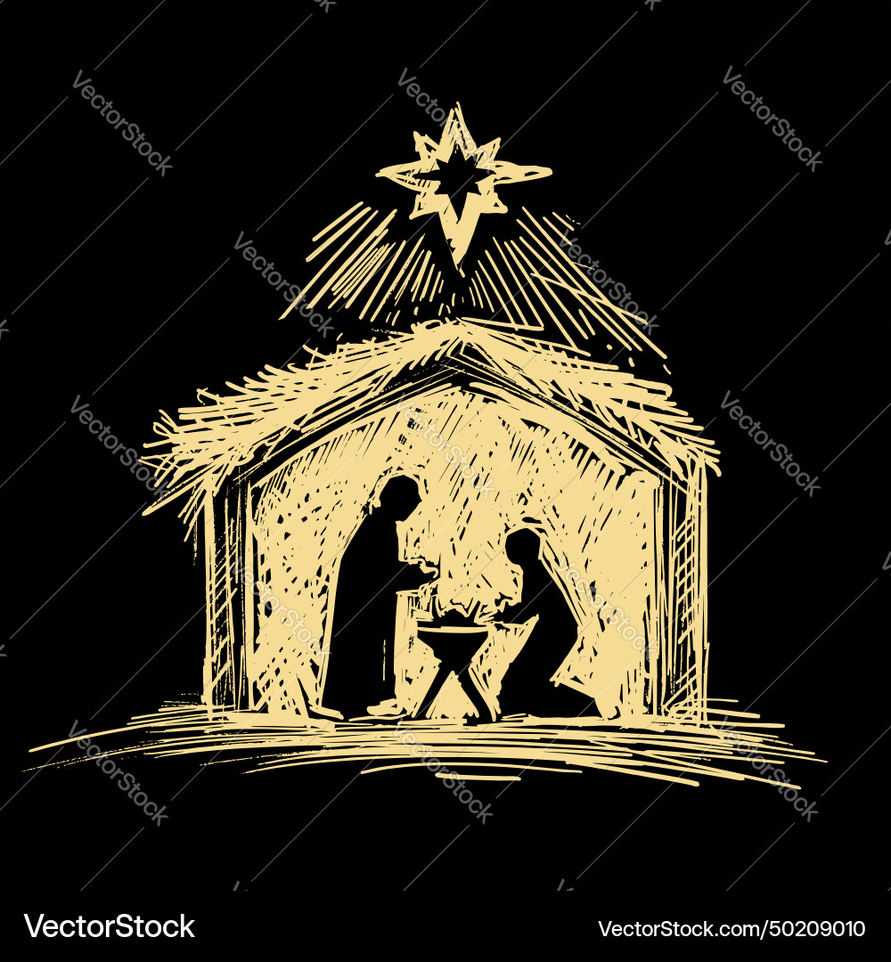 Nativity scene hand-drawn mary and joseph Vector Image