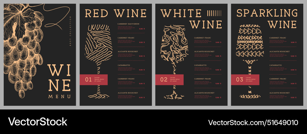 Restaurant wine menu design with glasses Vector Image