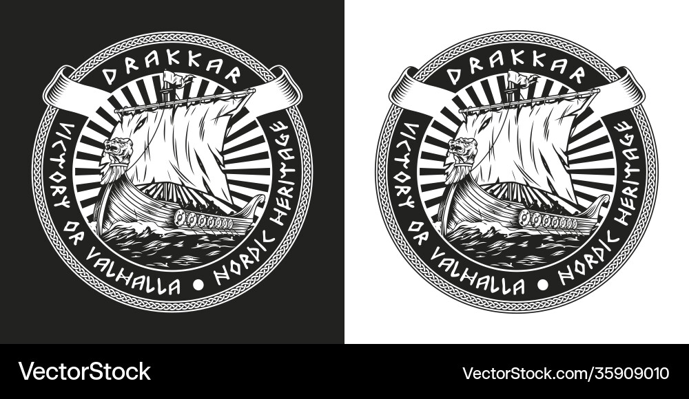 Vintage Viking Drakkar Ship Label Royalty Free Vector Image