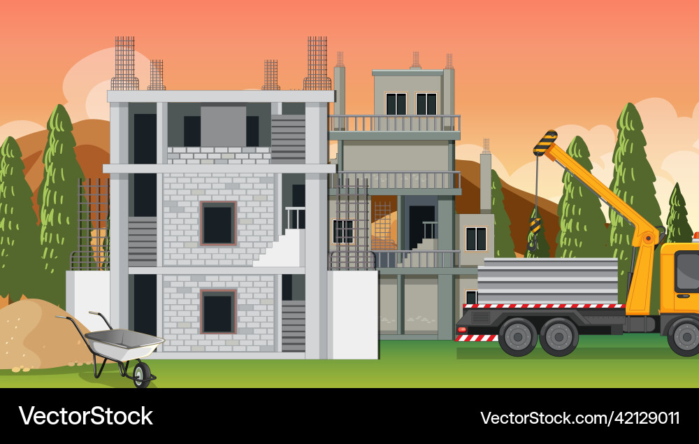 Building construction site scene Royalty Free Vector Image