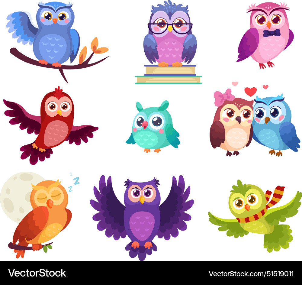 Comic owlet cartoon funny owl cute bird Royalty Free Vector