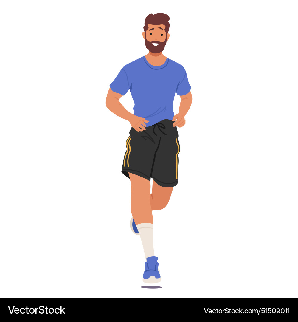 Front view of athletic bearded man running Vector Image