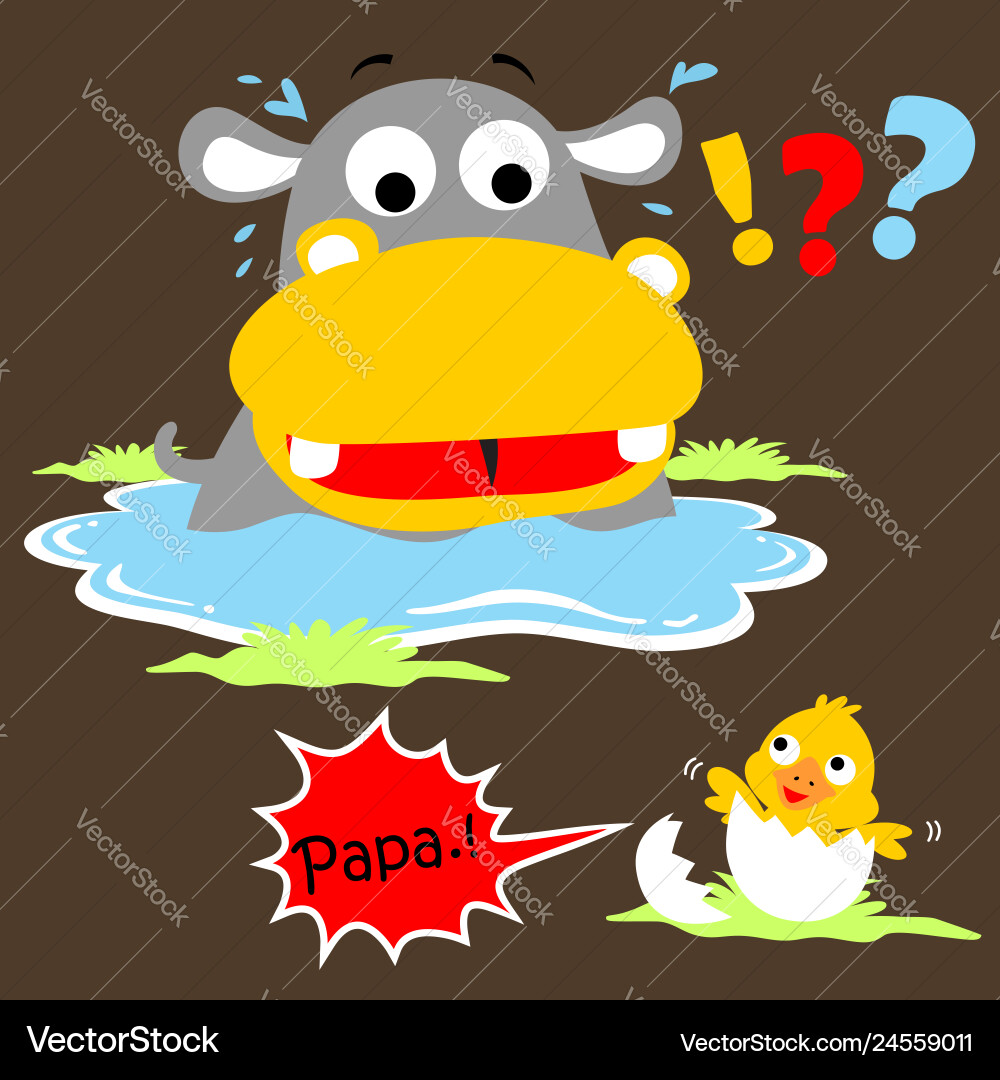 Hippo and little duck cartoon Royalty Free Vector Image