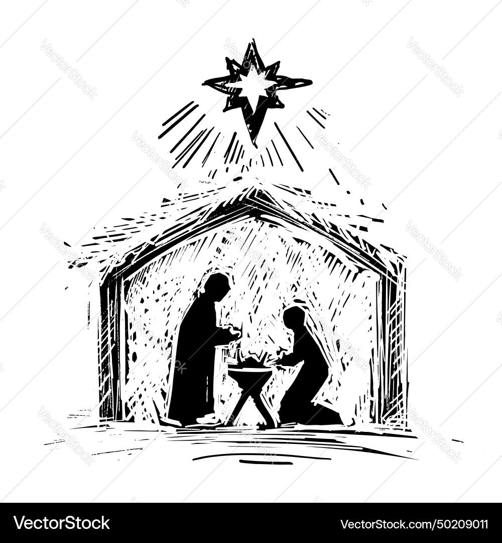 Nativity scene hand-drawn mary and joseph Vector Image