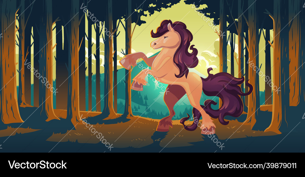 Wild horse rearing up in forest Royalty Free Vector Image