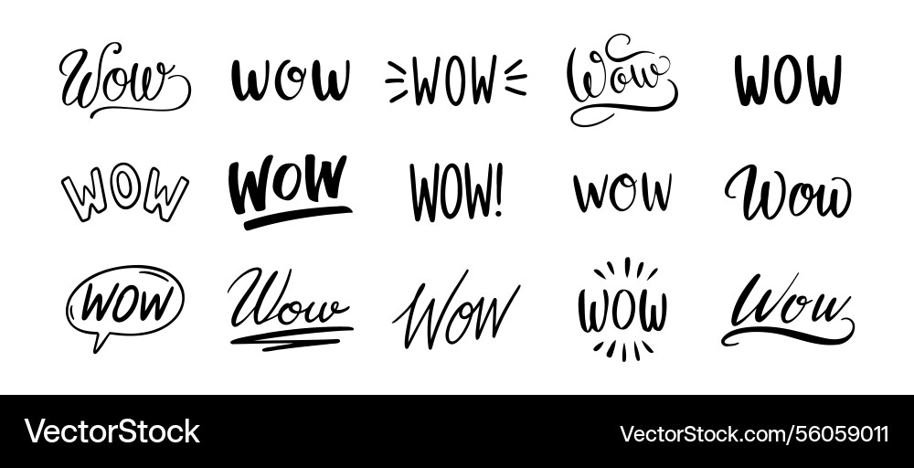 Word wow hand drawn lettering phrase or quote set Vector Image