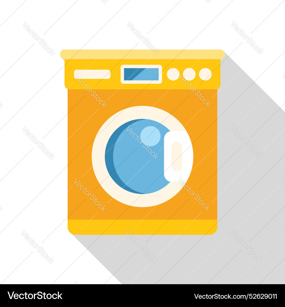 Yellow washing machine displaying laundry cleaning