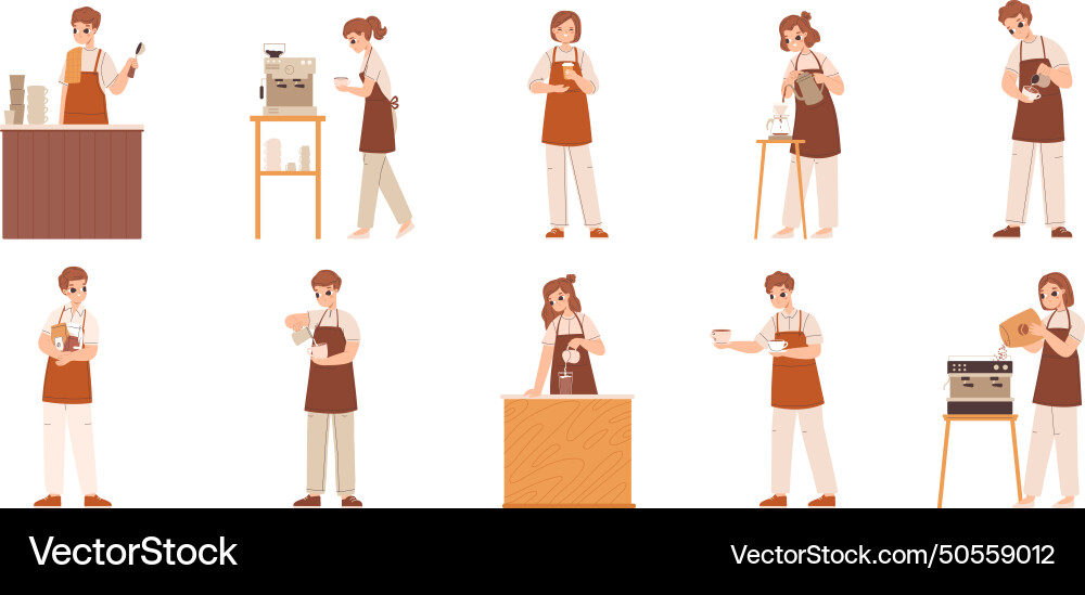 Barista characters cute teens working in cafe Vector Image