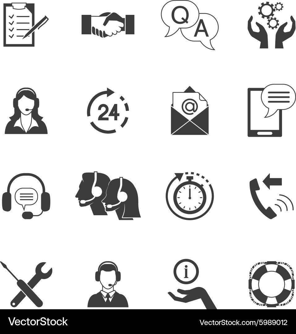 Black and white customer support icon set Vector Image
