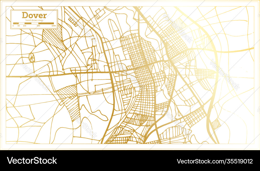 Dover, Delaware City Map - Golden Retro Style Vector Image