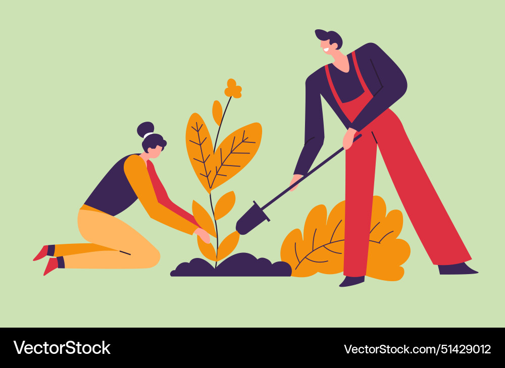 Gardening together as a team Royalty Free Vector Image