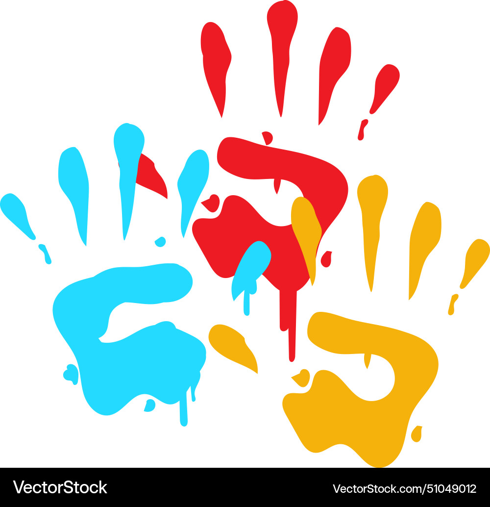 Kid hand paint prints playful autism creativity Vector Image