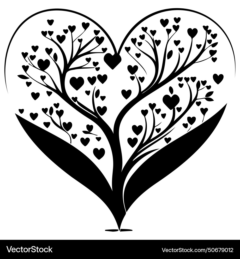 Love heart shaped tree valentine draw Royalty Free Vector