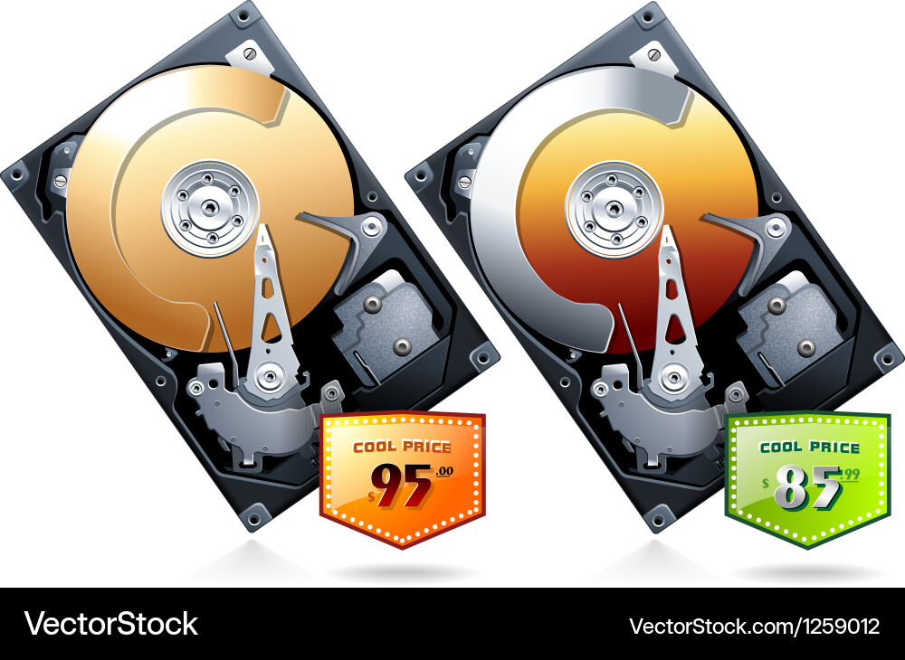 Two Hard Disk Drives with Price Badges Royalty Free Vector