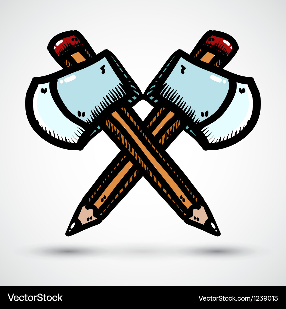 Axe with pencil cartoon Royalty Free Vector Image