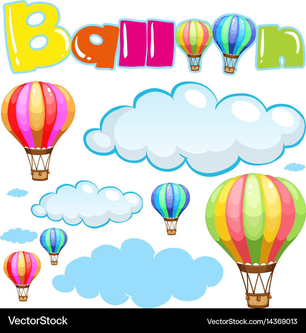Balloons and clouds in sky Royalty Free Vector Image