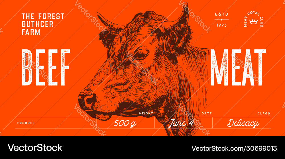 Cow bull beef head meat tag label Royalty Free Vector Image