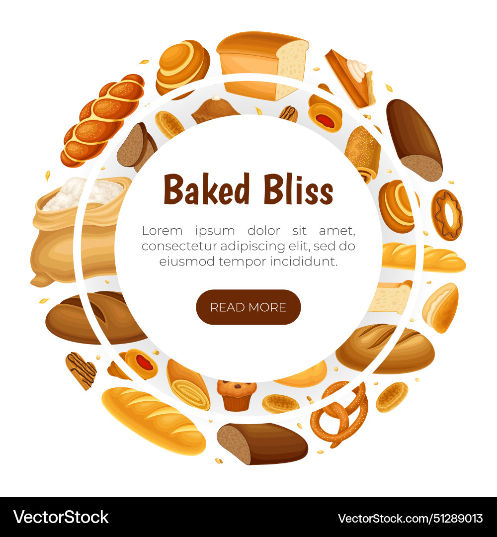 Fresh bakery banner design with baked pastry Vector Image