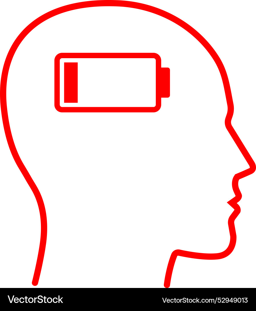 Head with low charge battery icon in linear style Vector Image