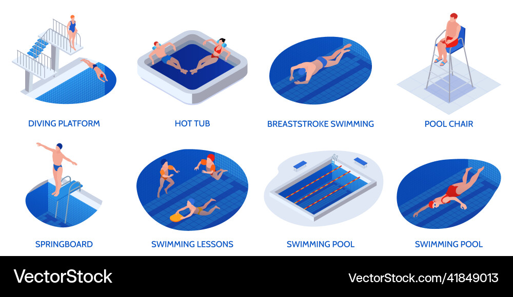 Isometrischer Pool Zusammensetzung Set Lizenzfreier Vektor