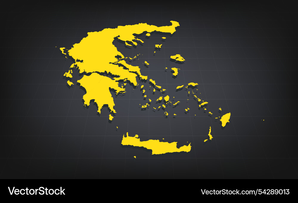 Yellow 3d map of greece on a dark background Vector Image