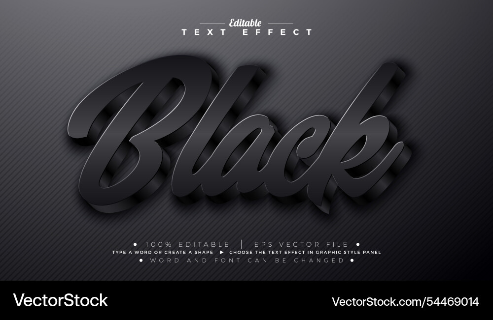 3d black text effect design editable and scalable Vector Image