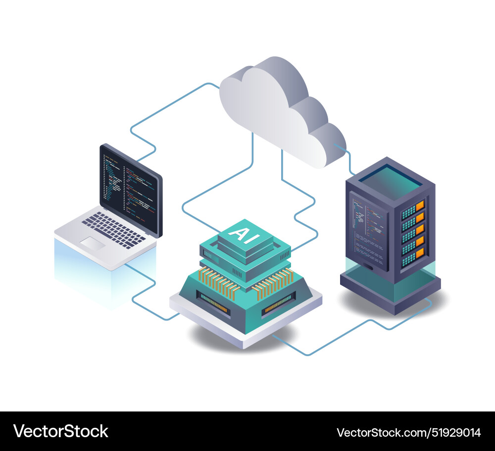 Ai analyzes data from cloud servers isometric Vector Image