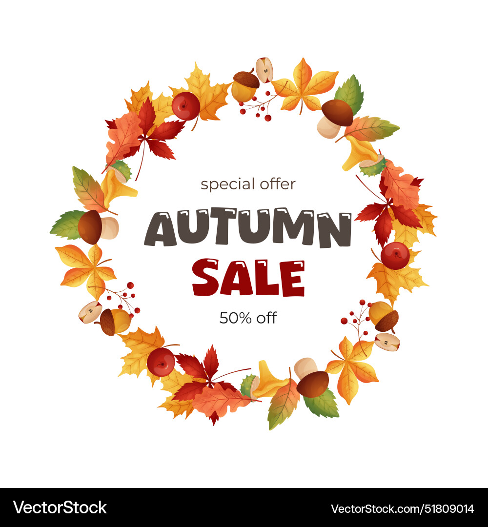 Autumn sale frame with leaves Royalty Free Vector Image