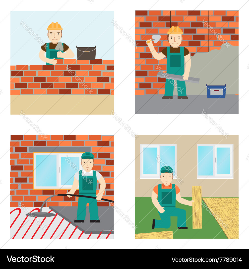 Builders set flat Royalty Free Vector Image - VectorStock