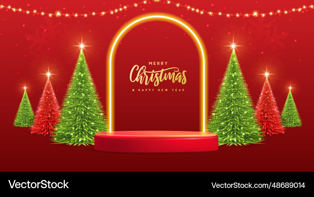 Christmas showcase background with 3d podium Vector Image