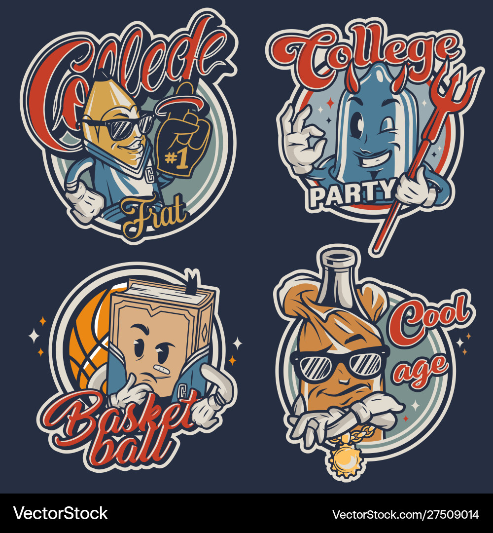 Colorful college round labels Royalty Free Vector Image