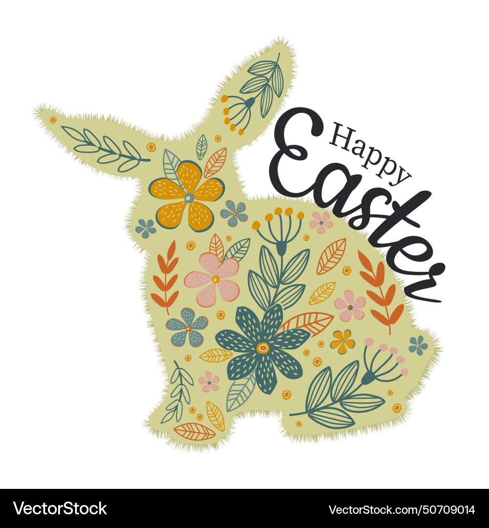 Happy easter the bunny with spring flowers Vector Image