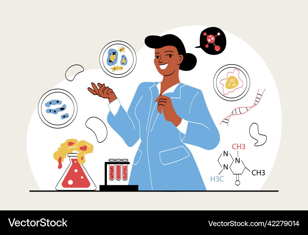 Scientist with flasks Royalty Free Vector Image