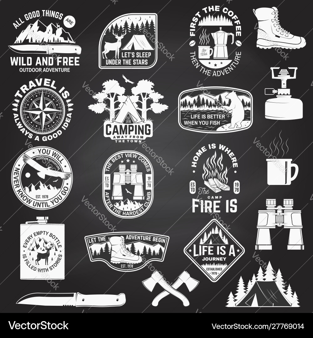 Set outdoor adventure quotes symbol Royalty Free Vector