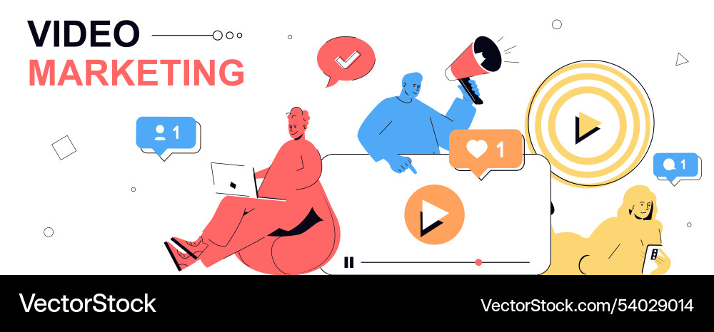 Video marketing concept in flat cartoon design Vector Image