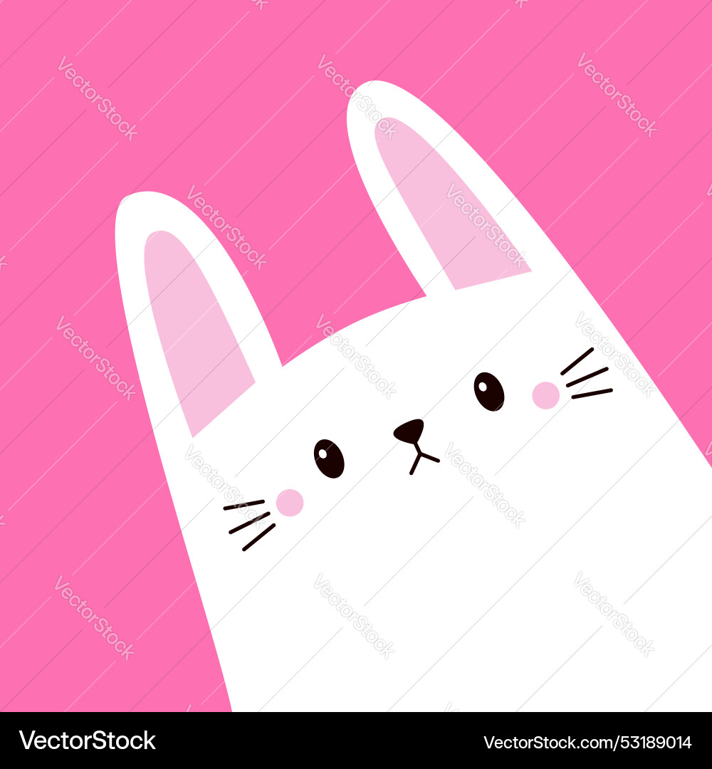 White rabbit bunny head face in the corner happy Vector Image